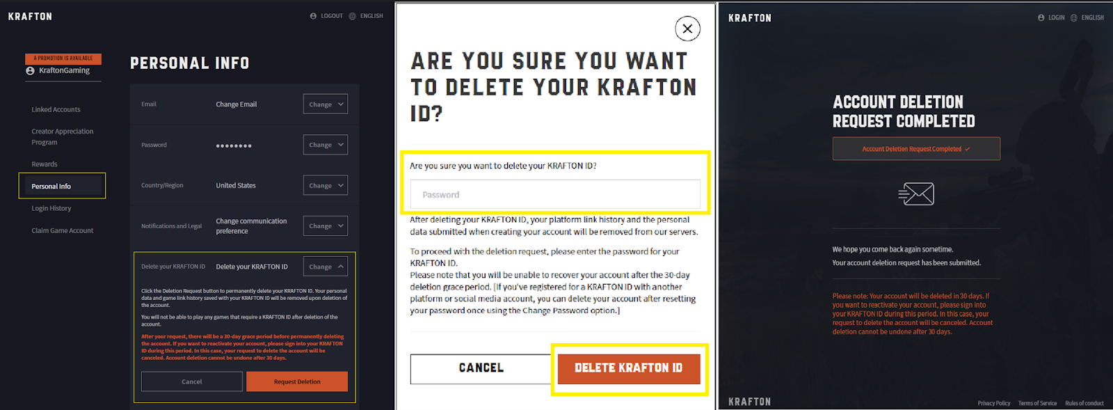 DELETING YOUR KRAFTON ID – KRAFTON Help Center